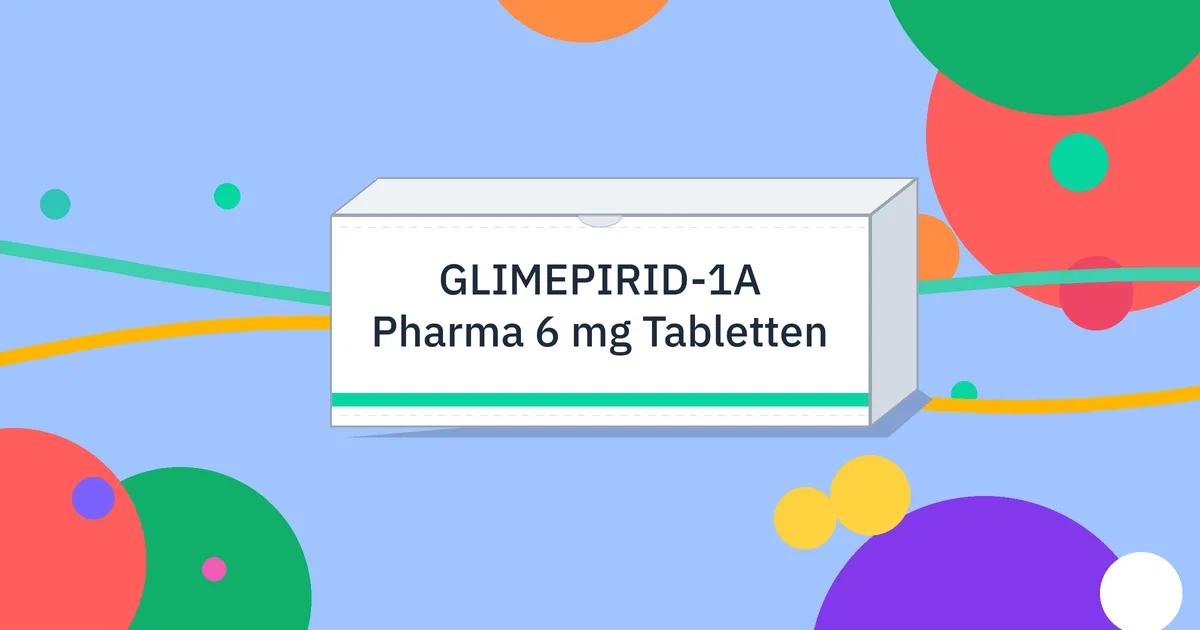 Symbolbild: Packung mit der Aufschrift GLIMEPIRID-1A Pharma 6 mg Tabletten (PZN 04537725) – Verfügbarkeit und Bezug in Apotheken in Frankfurt am Main