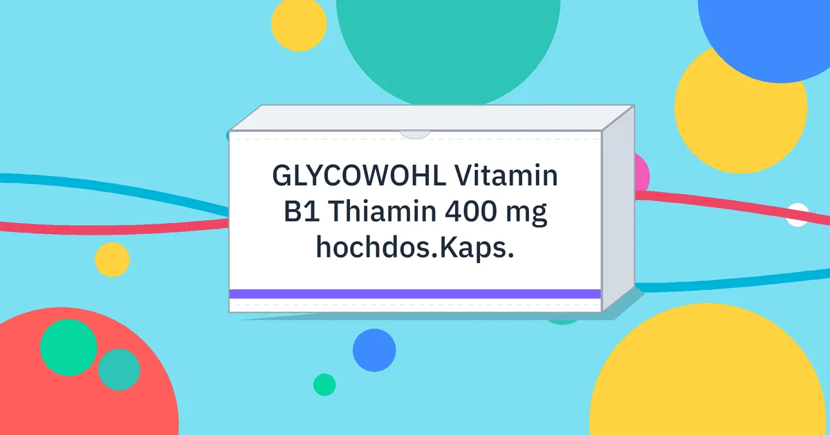 Symbolbild: Packung mit der Aufschrift GLYCOWOHL Vitamin B1 Thiamin 400 mg hochdos.Kaps. (PZN 18664887) – Verfügbarkeit und Bezug in Apotheken in Frankfurt am Main