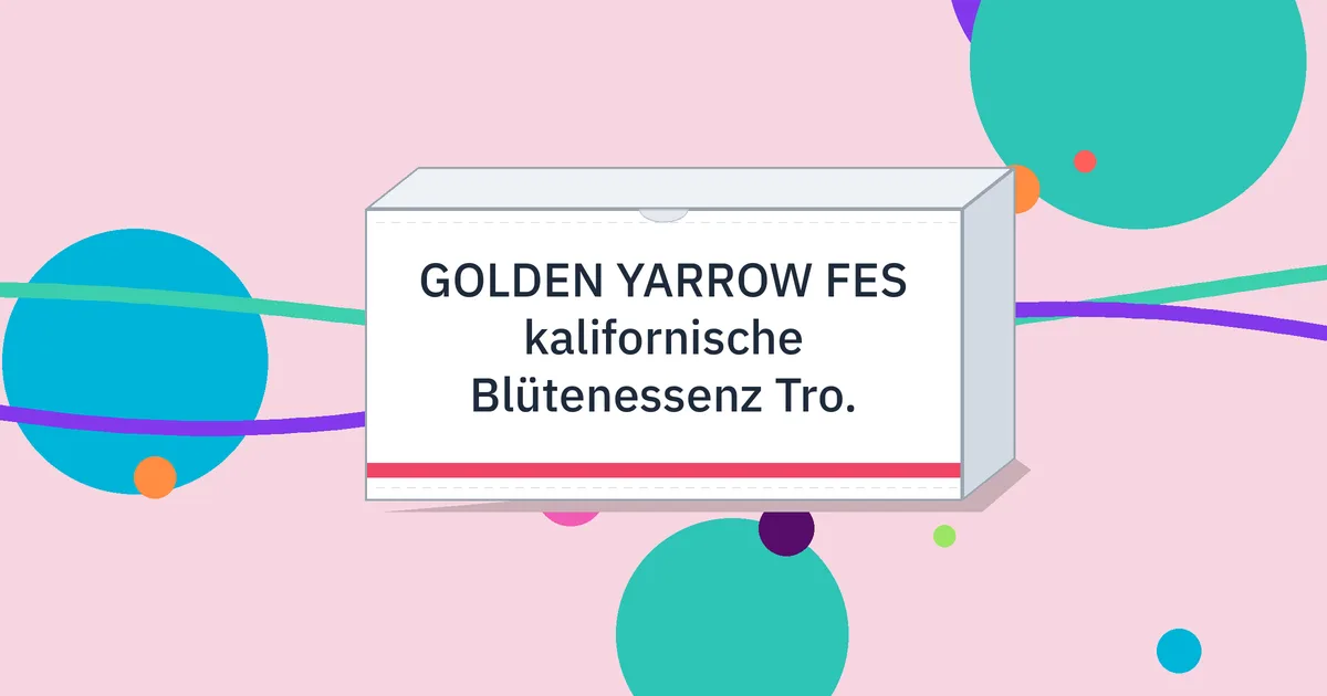 Symbolbild: Packung mit der Aufschrift GOLDEN YARROW FES kalifornische Blütenessenz Tro. (PZN 09172317) – Verfügbarkeit und Bezug in Apotheken in Frankfurt am Main