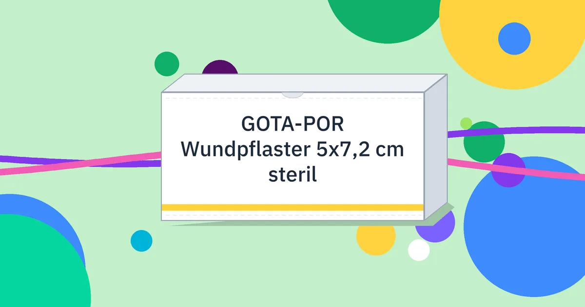 Symbolbild: Packung mit der Aufschrift GOTA-POR Wundpflaster 5x7,2 cm steril (PZN 04473273) – Verfügbarkeit und Bezug in Apotheken in Frankfurt am Main