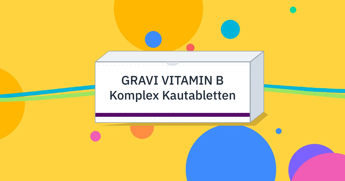 Symbolbild: Packung mit der Aufschrift GRAVI VITAMIN B Komplex Kautabletten (PZN 15404252) – Verfügbarkeit und Bezug in Apotheken in Frankfurt am Main