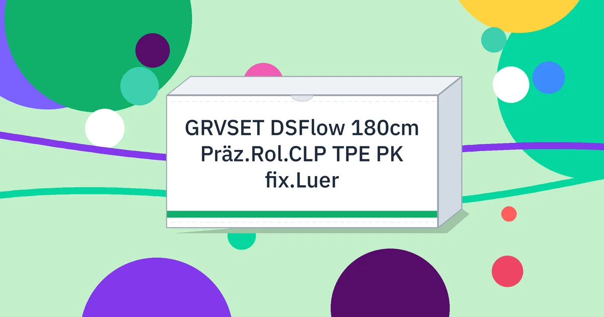 Symbolbild: Packung mit der Aufschrift GRVSET DSFlow 180cm Präz.Rol.CLP TPE PK fix.Luer (PZN 17898152) – Verfügbarkeit und Bezug in Apotheken in Frankfurt am Main