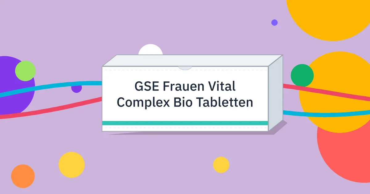 Symbolbild: Packung mit der Aufschrift GSE Frauen Vital Complex Bio Tabletten (PZN 13335067) – Verfügbarkeit und Bezug in Apotheken in Frankfurt am Main