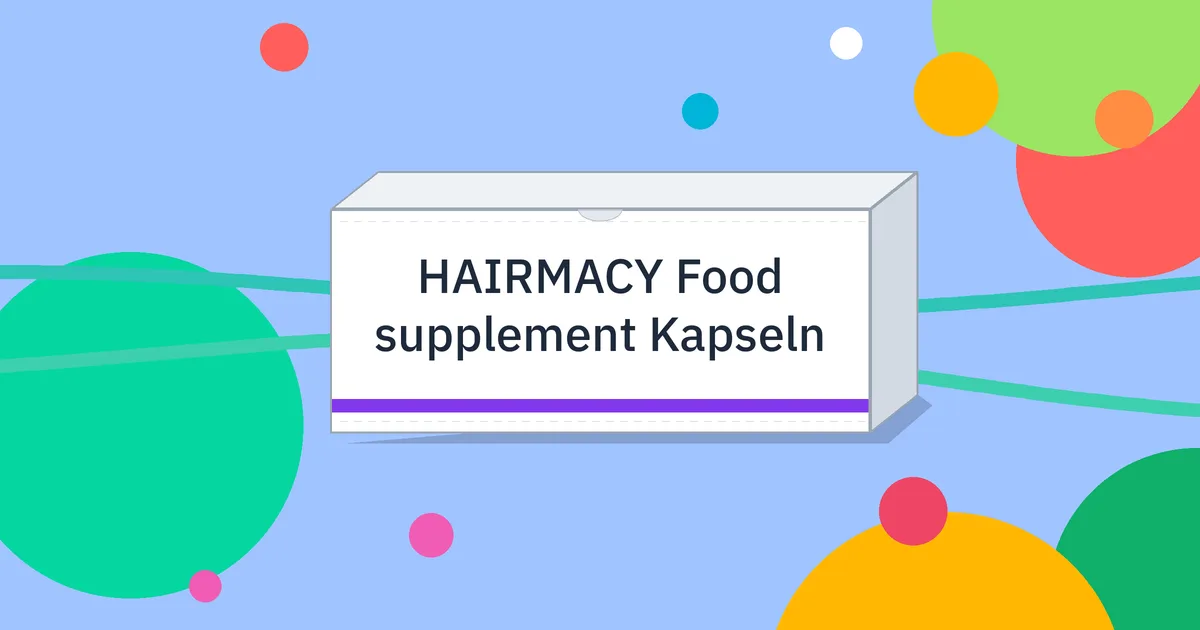 Symbolbild: Packung mit der Aufschrift HAIRMACY Food supplement Kapseln (PZN 20082537) – Verfügbarkeit und Bezug in Apotheken in Frankfurt am Main