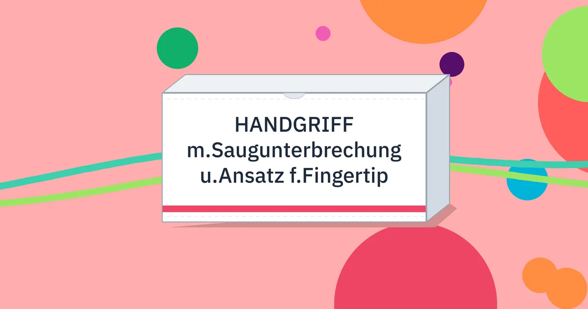 Symbolbild: Packung mit der Aufschrift HANDGRIFF m.Saugunterbrechung u.Ansatz f.Fingertip (PZN 15882709) – Verfügbarkeit und Bezug in Apotheken in Frankfurt am Main