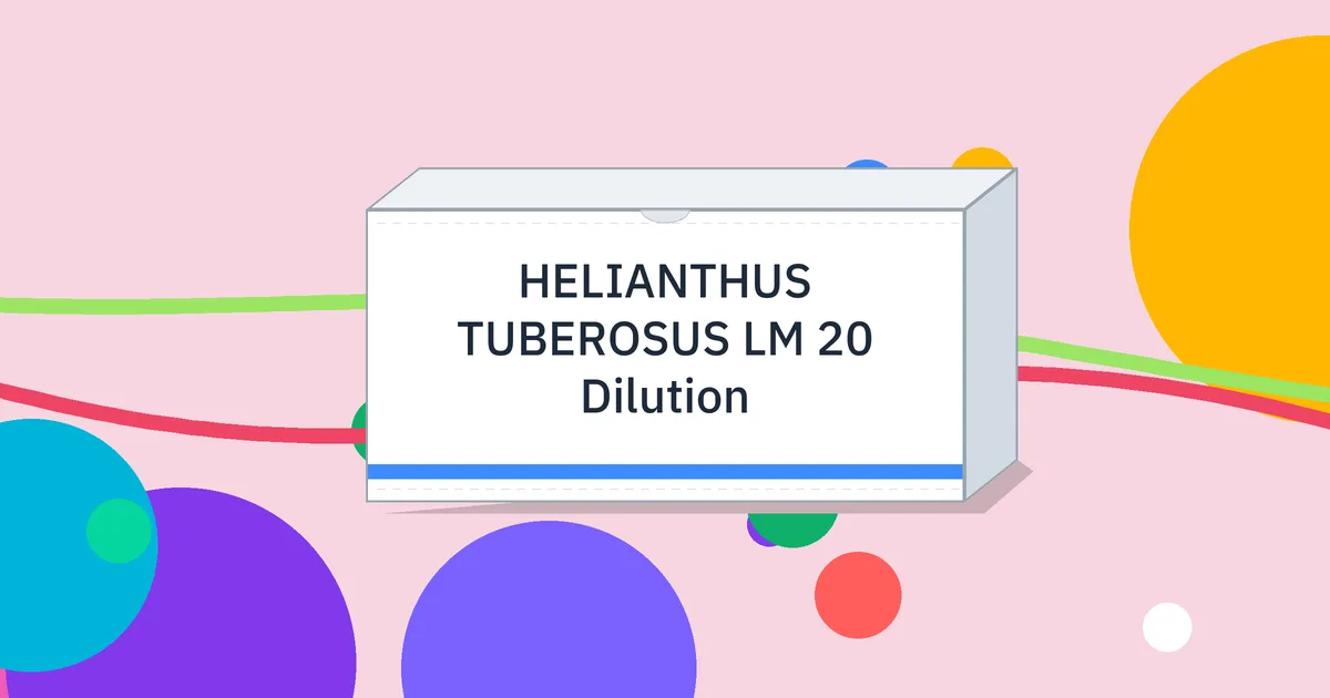 Symbolbild: Packung mit der Aufschrift HELIANTHUS TUBEROSUS LM 20 Dilution (PZN 13551724) – Verfügbarkeit und Bezug in Apotheken in Frankfurt am Main