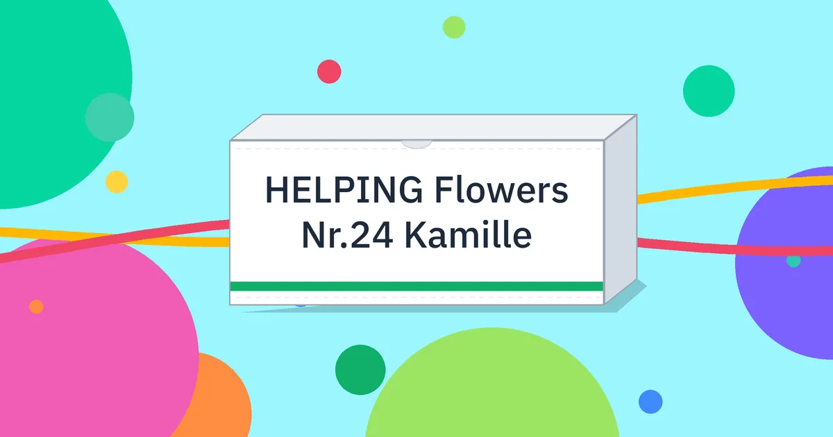 Symbolbild: Packung mit der Aufschrift HELPING Flowers Nr.24 Kamille (PZN 12499849) – Verfügbarkeit und Bezug in Apotheken in Frankfurt am Main