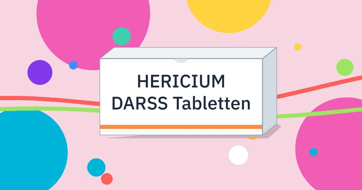 Symbolbild: Packung mit der Aufschrift HERICIUM DARSS Tabletten (PZN 12800987) – Verfügbarkeit und Bezug in Apotheken in Frankfurt am Main