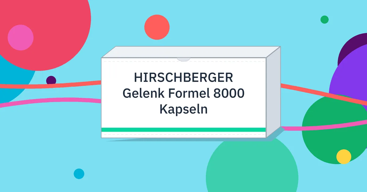 Symbolbild: Packung mit der Aufschrift HIRSCHBERGER Gelenk Formel 8000 Kapseln (PZN 15378738) – Verfügbarkeit und Bezug in Apotheken in Frankfurt am Main