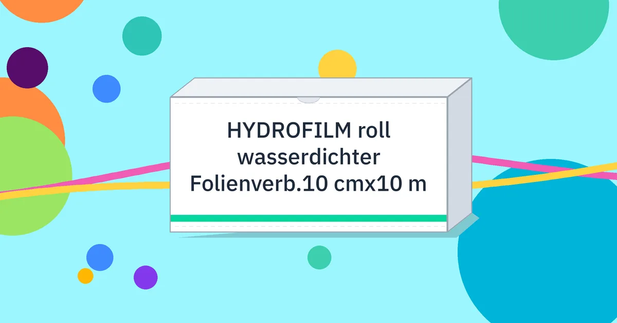 Symbolbild: Packung mit der Aufschrift HYDROFILM roll wasserdichter Folienverb.10 cmx10 m (PZN 17434582) – Verfügbarkeit und Bezug in Apotheken in Frankfurt am Main