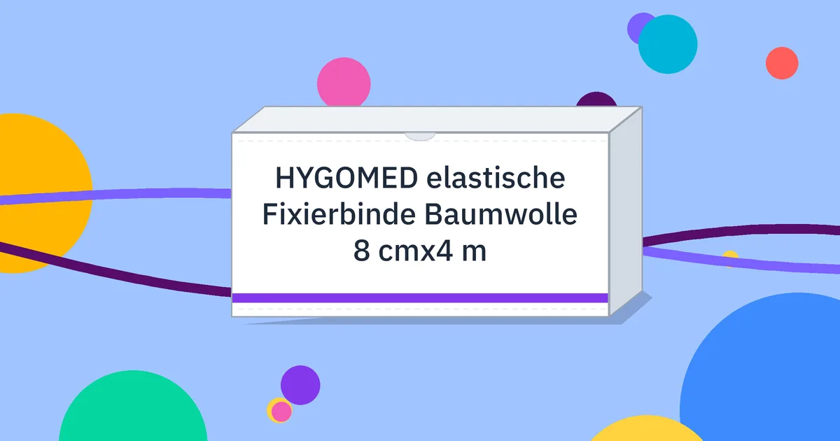 Symbolbild: Packung mit der Aufschrift HYGOMED elastische Fixierbinde Baumwolle 8 cmx4 m (PZN 20934928) – Verfügbarkeit und Bezug in Apotheken in Frankfurt am Main