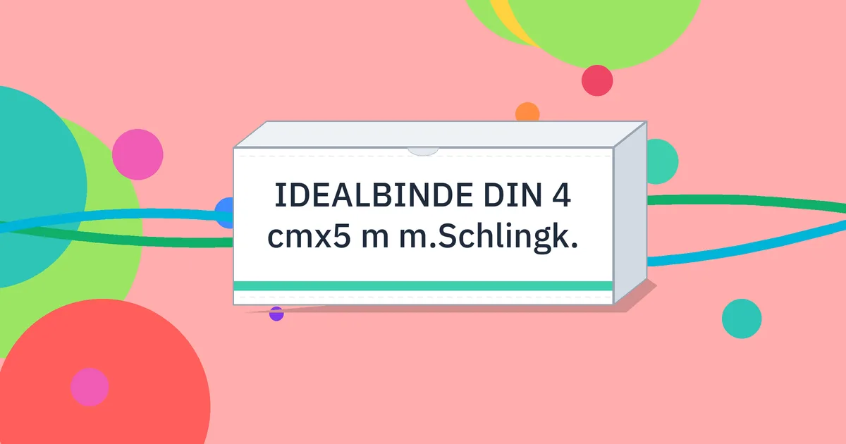 Symbolbild: Packung mit der Aufschrift IDEALBINDE DIN 4 cmx5 m m.Schlingk. (PZN 01720133) – Verfügbarkeit und Bezug in Apotheken in Frankfurt am Main