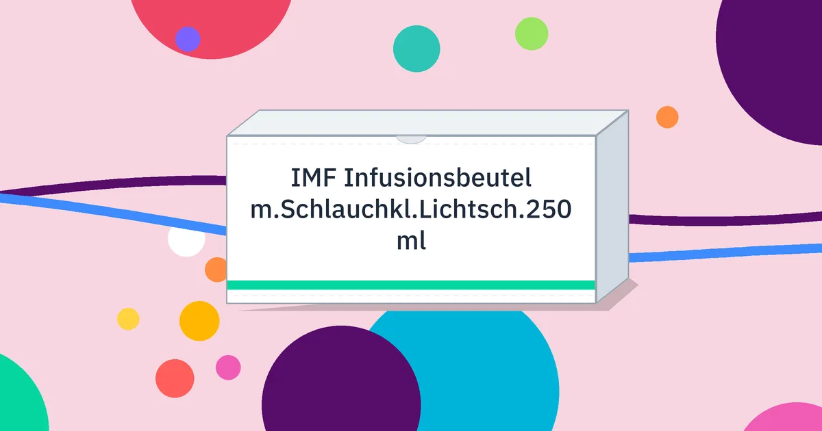 Symbolbild: Packung mit der Aufschrift IMF Infusionsbeutel m.Schlauchkl.Lichtsch.250 ml (PZN 20186254) – Verfügbarkeit und Bezug in Apotheken in Frankfurt am Main