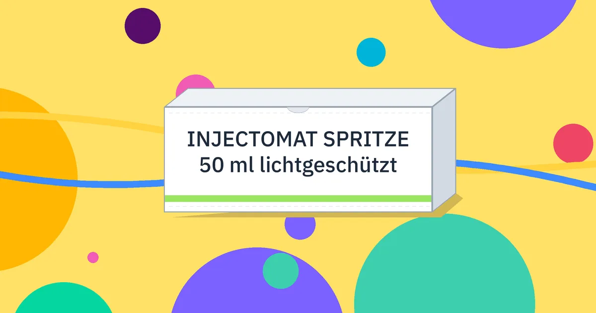 Symbolbild: Packung mit der Aufschrift INJECTOMAT SPRITZE 50 ml lichtgeschützt (PZN 19100448) – Verfügbarkeit und Bezug in Apotheken in Frankfurt am Main