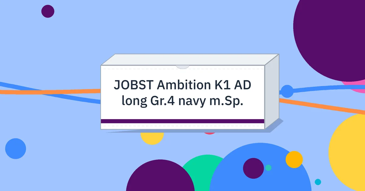 Symbolbild: Packung mit der Aufschrift JOBST Ambition K1 AD long Gr.4 navy m.Sp. (PZN 11019988) – Verfügbarkeit und Bezug in Apotheken in Frankfurt am Main