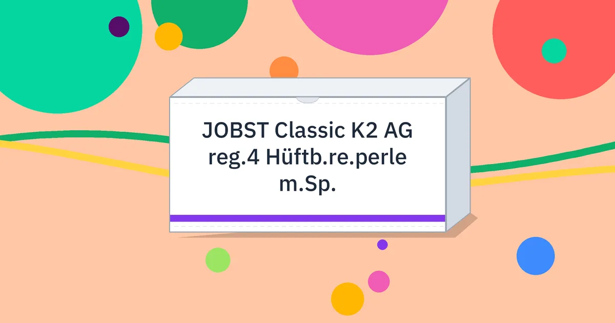 Symbolbild: Packung mit der Aufschrift JOBST Classic K2 AG reg.4 Hüftb.re.perle m.Sp. (PZN 13067000) – Verfügbarkeit und Bezug in Apotheken in Frankfurt am Main