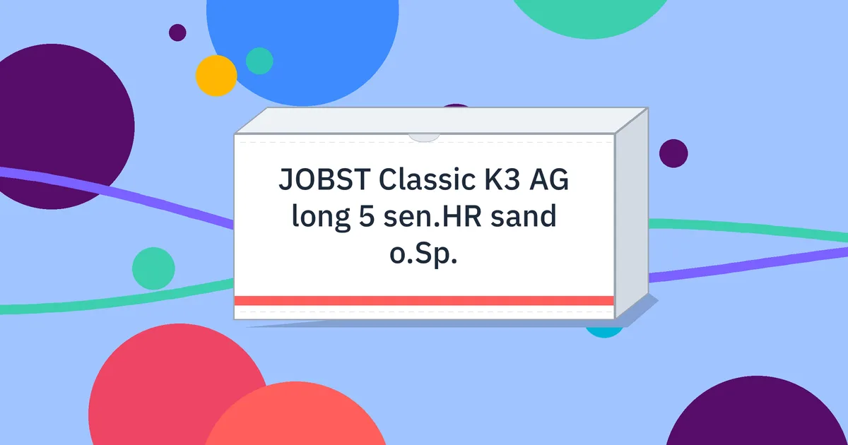 Symbolbild: Packung mit der Aufschrift JOBST Classic K3 AG long 5 sen.HR sand o.Sp. (PZN 17958061) – Verfügbarkeit und Bezug in Apotheken in Frankfurt am Main