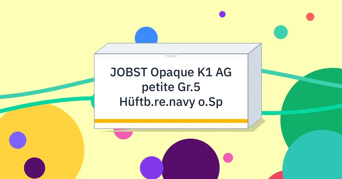 Symbolbild: Packung mit der Aufschrift JOBST Opaque K1 AG petite Gr.5 Hüftb.re.navy o.Sp (PZN 13099460) – Verfügbarkeit und Bezug in Apotheken in Frankfurt am Main