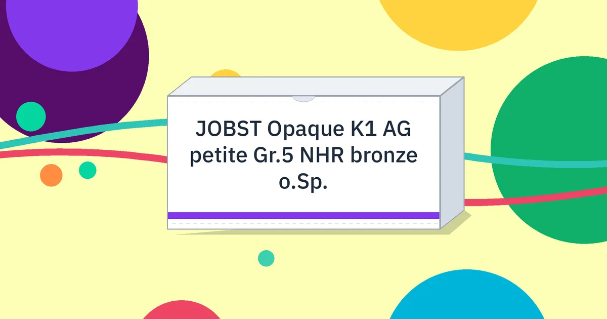 Symbolbild: Packung mit der Aufschrift JOBST Opaque K1 AG petite Gr.5 NHR bronze o.Sp. (PZN 13088025) – Verfügbarkeit und Bezug in Apotheken in Frankfurt am Main