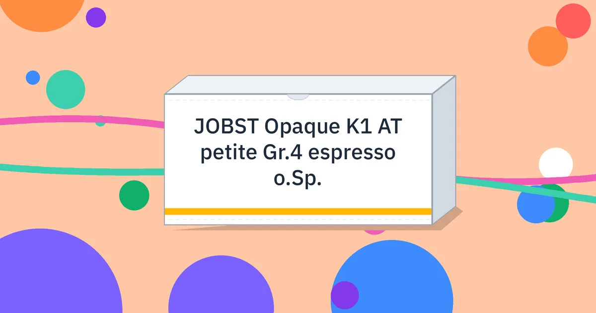 Symbolbild: Packung mit der Aufschrift JOBST Opaque K1 AT petite Gr.4 espresso o.Sp. (PZN 16276922) – Verfügbarkeit und Bezug in Apotheken in Frankfurt am Main