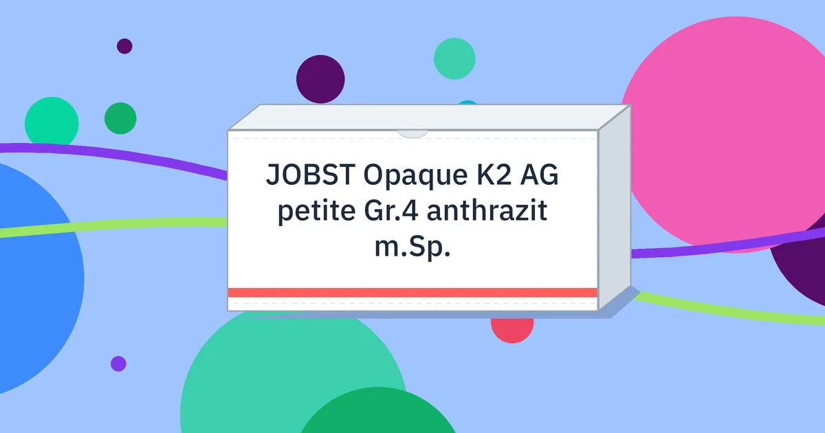 Symbolbild: Packung mit der Aufschrift JOBST Opaque K2 AG petite Gr.4 anthrazit m.Sp. (PZN 16286398) – Verfügbarkeit und Bezug in Apotheken in Frankfurt am Main