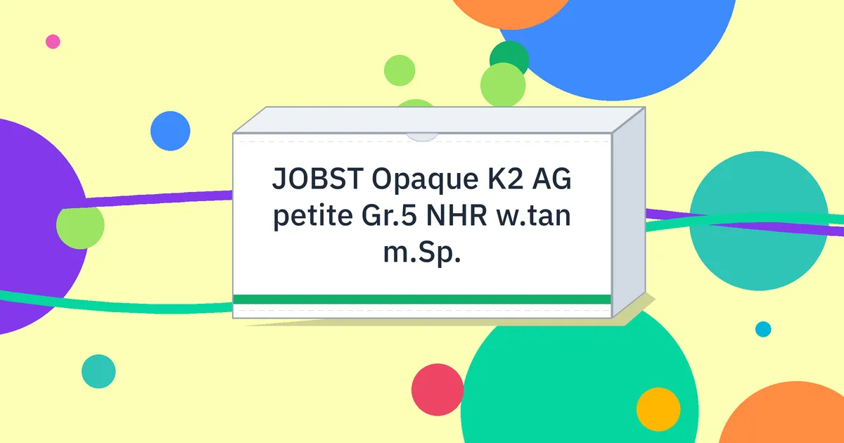 Symbolbild: Packung mit der Aufschrift JOBST Opaque K2 AG petite Gr.5 NHR w.tan m.Sp. (PZN 16285016) – Verfügbarkeit und Bezug in Apotheken in Frankfurt am Main