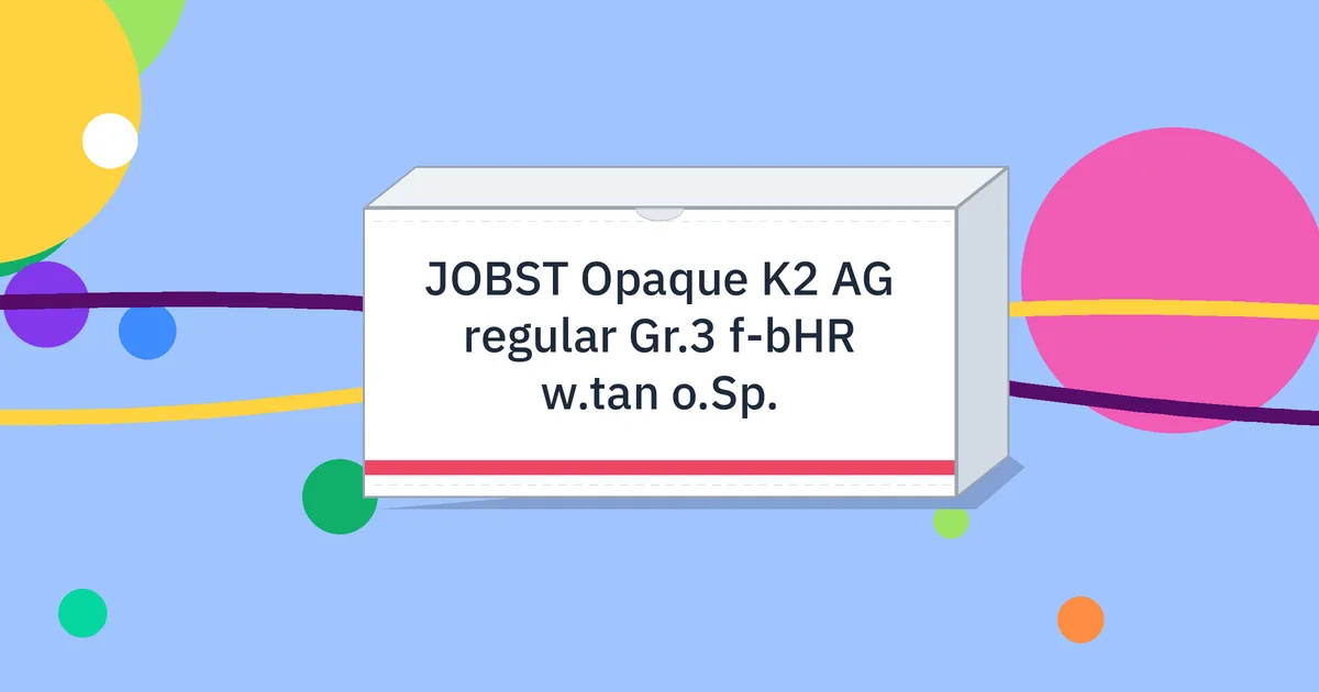 Symbolbild: Packung mit der Aufschrift JOBST Opaque K2 AG regular Gr.3 f-bHR w.tan o.Sp. (PZN 16281277) – Verfügbarkeit und Bezug in Apotheken in Frankfurt am Main
