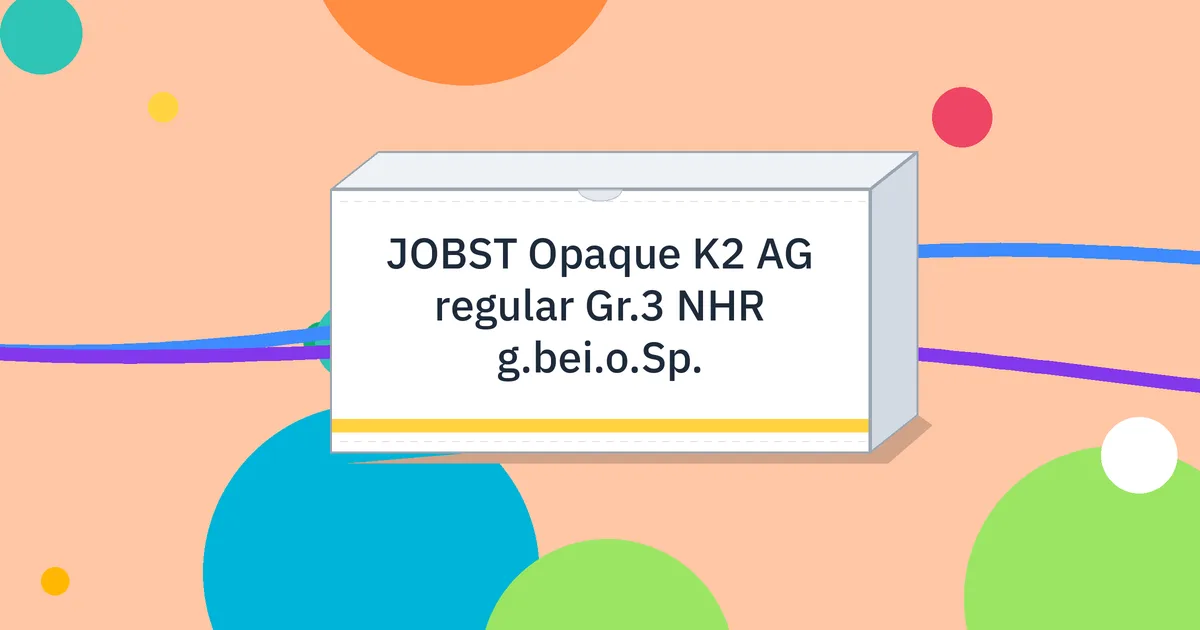 Symbolbild: Packung mit der Aufschrift JOBST Opaque K2 AG regular Gr.3 NHR g.bei.o.Sp. (PZN 16280131) – Verfügbarkeit und Bezug in Apotheken in Frankfurt am Main