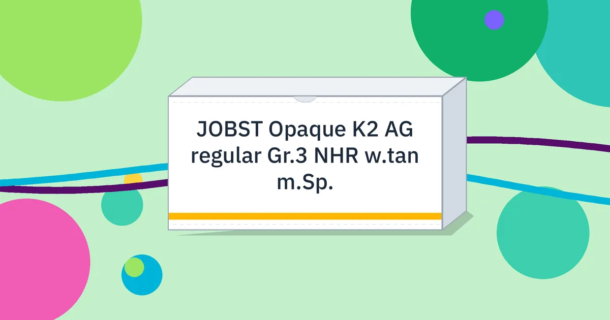 Symbolbild: Packung mit der Aufschrift JOBST Opaque K2 AG regular Gr.3 NHR w.tan m.Sp. (PZN 16281426) – Verfügbarkeit und Bezug in Apotheken in Frankfurt am Main