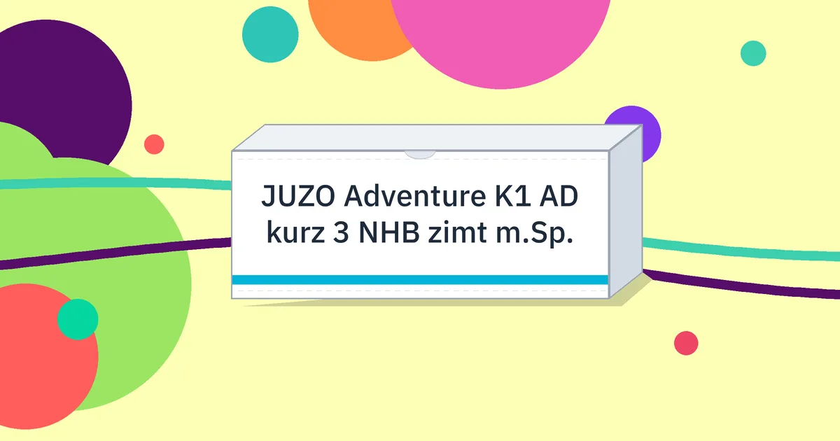 Symbolbild: Packung mit der Aufschrift JUZO Adventure K1 AD kurz 3 NHB zimt m.Sp. (PZN 16493281) – Verfügbarkeit und Bezug in Apotheken in Frankfurt am Main