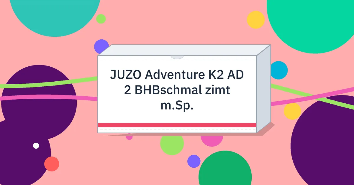Symbolbild: Packung mit der Aufschrift JUZO Adventure K2 AD 2 BHBschmal zimt m.Sp. (PZN 16494257) – Verfügbarkeit und Bezug in Apotheken in Frankfurt am Main