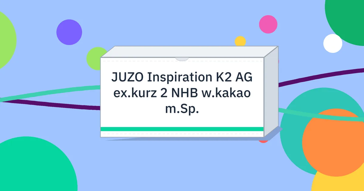 Symbolbild: Packung mit der Aufschrift JUZO Inspiration K2 AG ex.kurz 2 NHB w.kakao m.Sp. (PZN 14962197) – Verfügbarkeit und Bezug in Apotheken in Frankfurt am Main