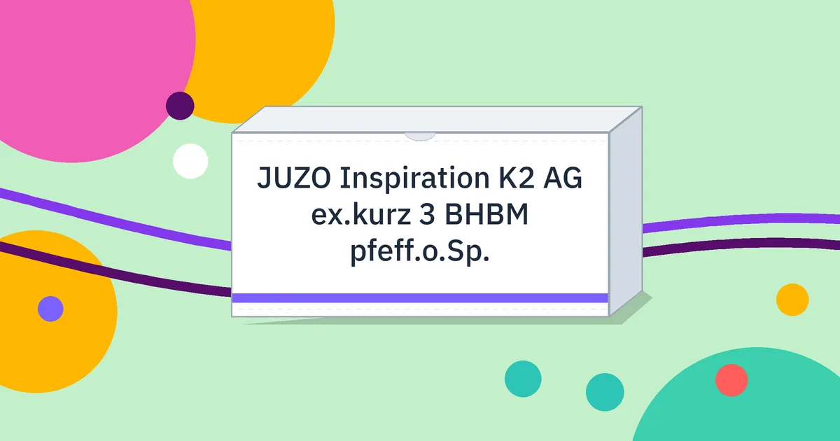 Symbolbild: Packung mit der Aufschrift JUZO Inspiration K2 AG ex.kurz 3 BHBM pfeff.o.Sp. (PZN 14877818) – Verfügbarkeit und Bezug in Apotheken in Frankfurt am Main