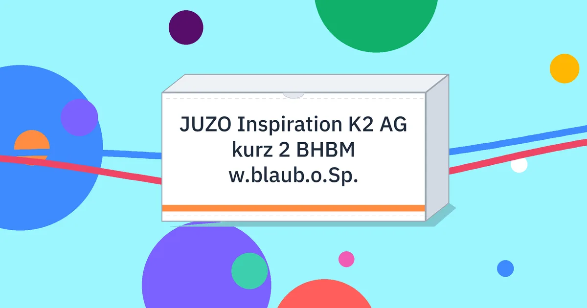 Symbolbild: Packung mit der Aufschrift JUZO Inspiration K2 AG kurz 2 BHBM w.blaub.o.Sp. (PZN 14885350) – Verfügbarkeit und Bezug in Apotheken in Frankfurt am Main