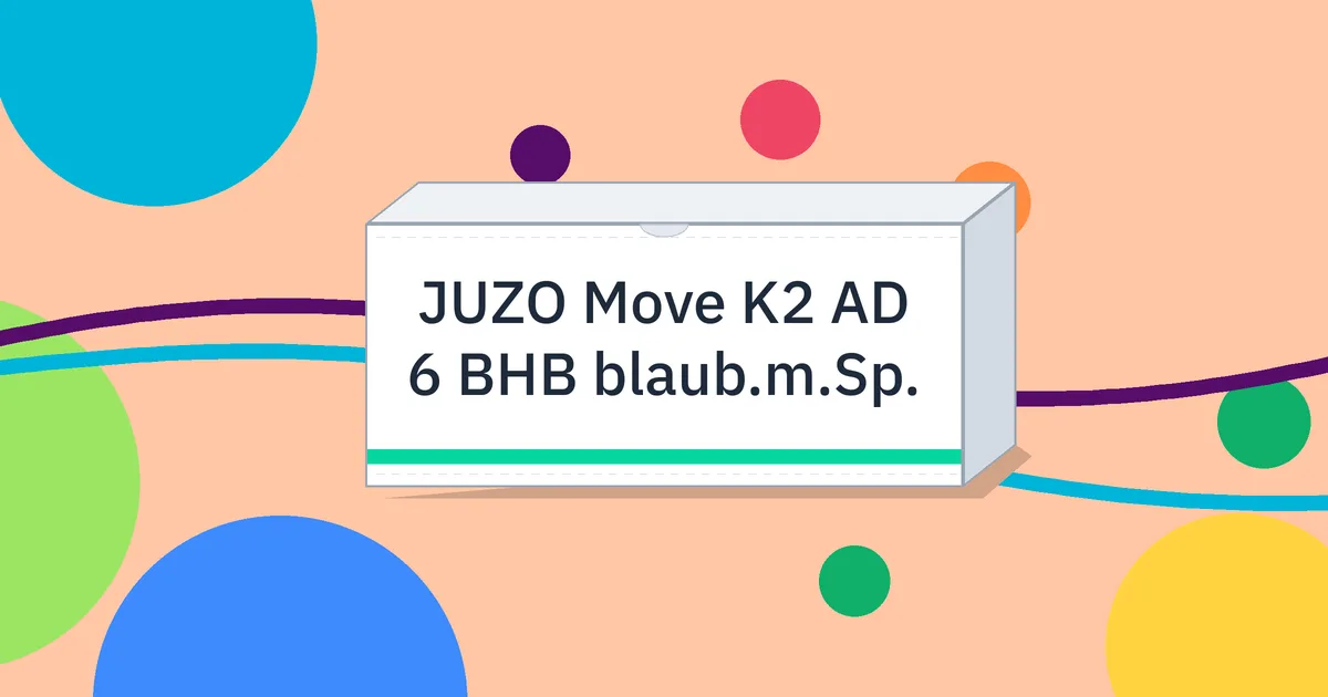 Symbolbild: Packung mit der Aufschrift JUZO Move K2 AD 6 BHB blaub.m.Sp. (PZN 18539308) – Verfügbarkeit und Bezug in Apotheken in Frankfurt am Main