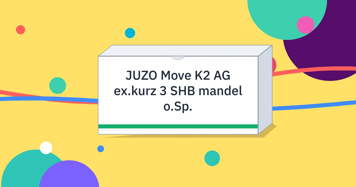 Symbolbild: Packung mit der Aufschrift JUZO Move K2 AG ex.kurz 3 SHB mandel o.Sp. (PZN 16651886) – Verfügbarkeit und Bezug in Apotheken in Frankfurt am Main