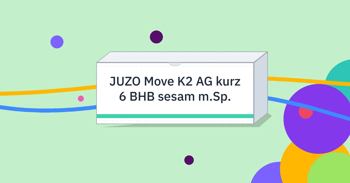 Symbolbild: Packung mit der Aufschrift JUZO Move K2 AG kurz 6 BHB sesam m.Sp. (PZN 18528262) – Verfügbarkeit und Bezug in Apotheken in Frankfurt am Main