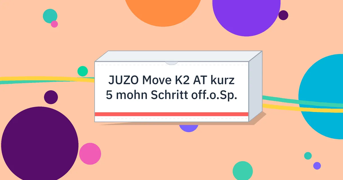 Symbolbild: Packung mit der Aufschrift JUZO Move K2 AT kurz 5 mohn Schritt off.o.Sp. (PZN 20676165) – Verfügbarkeit und Bezug in Apotheken in Frankfurt am Main