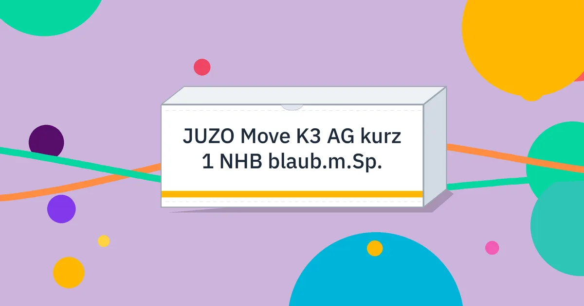 Symbolbild: Packung mit der Aufschrift JUZO Move K3 AG kurz 1 NHB blaub.m.Sp. (PZN 18590901) – Verfügbarkeit und Bezug in Apotheken in Frankfurt am Main
