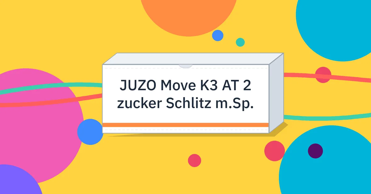 Symbolbild: Packung mit der Aufschrift JUZO Move K3 AT 2 zucker Schlitz m.Sp. (PZN 20677704) – Verfügbarkeit und Bezug in Apotheken in Frankfurt am Main
