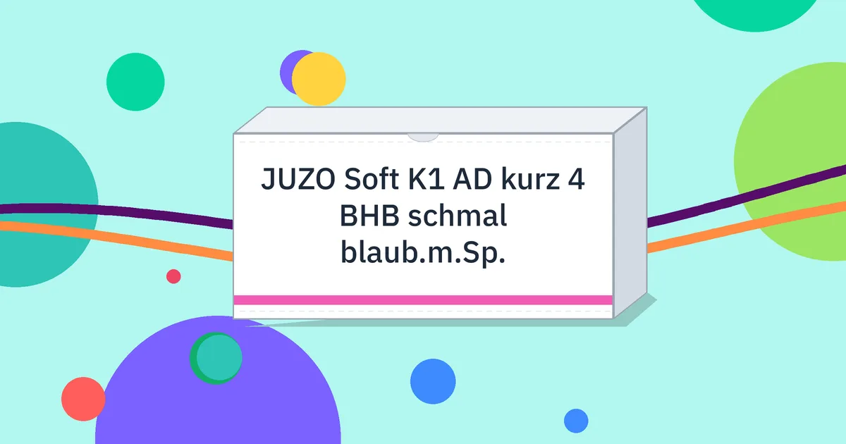 Symbolbild: Packung mit der Aufschrift JUZO Soft K1 AD kurz 4 BHB schmal blaub.m.Sp. (PZN 15461801) – Verfügbarkeit und Bezug in Apotheken in Frankfurt am Main