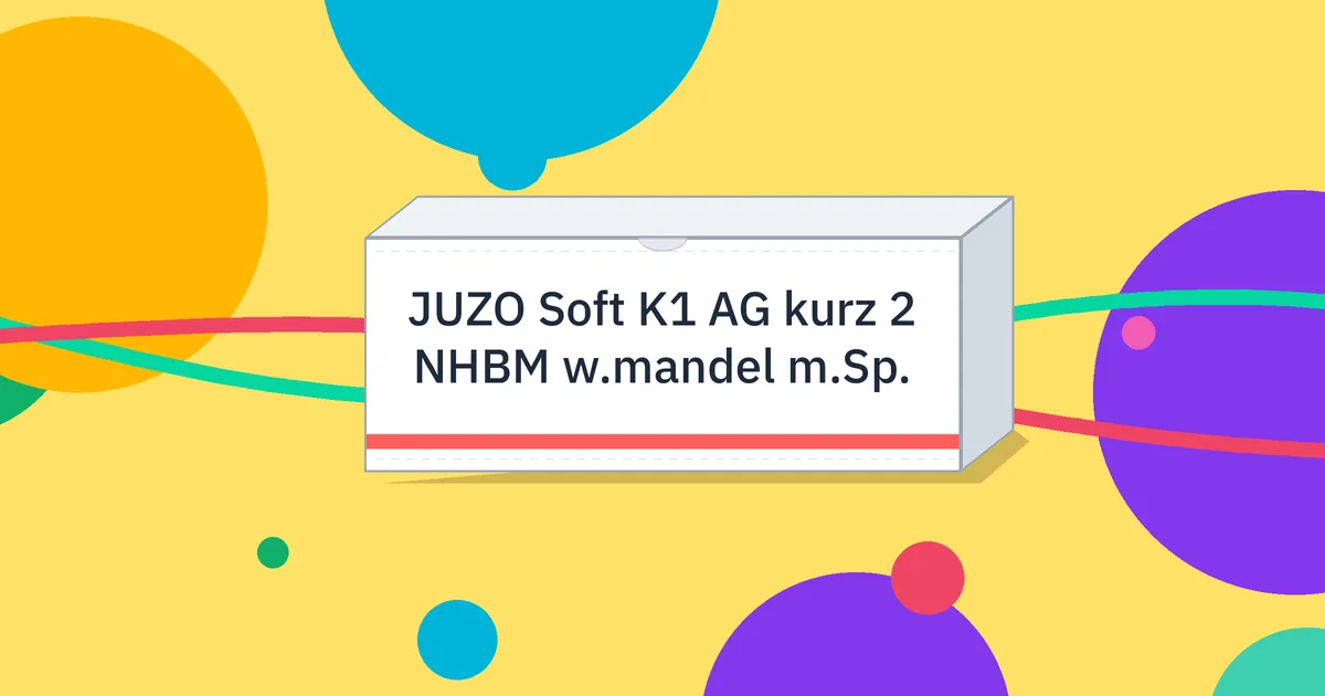 Symbolbild: Packung mit der Aufschrift JUZO Soft K1 AG kurz 2 NHBM w.mandel m.Sp. (PZN 15016001) – Verfügbarkeit und Bezug in Apotheken in Frankfurt am Main