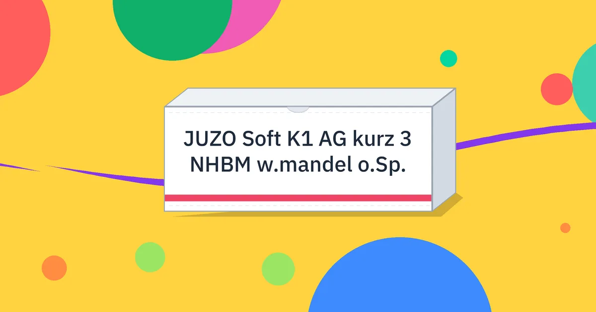 Symbolbild: Packung mit der Aufschrift JUZO Soft K1 AG kurz 3 NHBM w.mandel o.Sp. (PZN 14999906) – Verfügbarkeit und Bezug in Apotheken in Frankfurt am Main