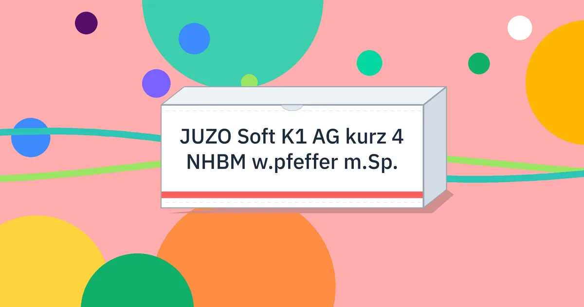 Symbolbild: Packung mit der Aufschrift JUZO Soft K1 AG kurz 4 NHBM w.pfeffer m.Sp. (PZN 15016366) – Verfügbarkeit und Bezug in Apotheken in Frankfurt am Main
