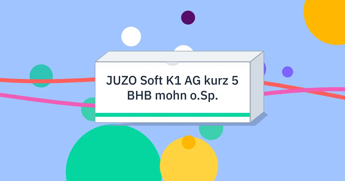 Symbolbild: Packung mit der Aufschrift JUZO Soft K1 AG kurz 5 BHB mohn o.Sp. (PZN 14823159) – Verfügbarkeit und Bezug in Apotheken in Frankfurt am Main