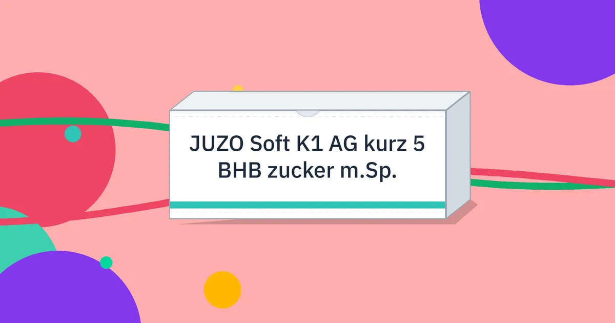 Symbolbild: Packung mit der Aufschrift JUZO Soft K1 AG kurz 5 BHB zucker m.Sp. (PZN 14821947) – Verfügbarkeit und Bezug in Apotheken in Frankfurt am Main