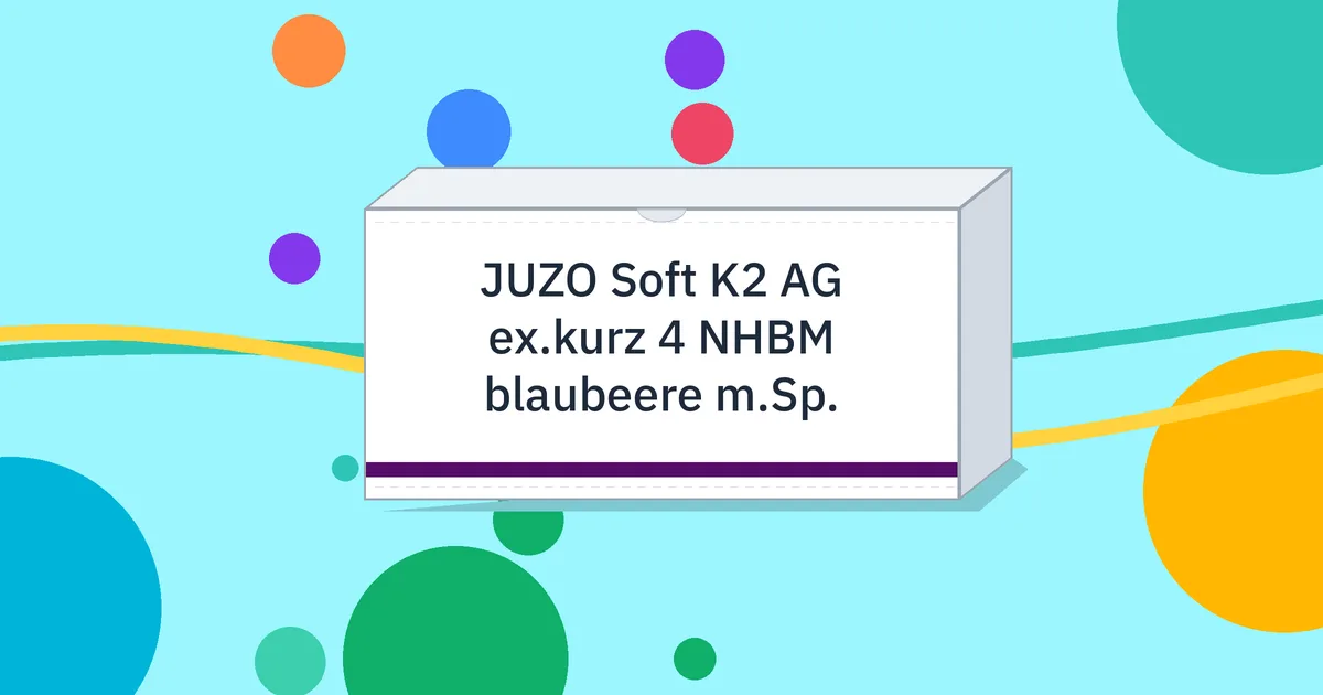 Symbolbild: Packung mit der Aufschrift JUZO Soft K2 AG ex.kurz 4 NHBM blaubeere m.Sp. (PZN 15022266) – Verfügbarkeit und Bezug in Apotheken in Frankfurt am Main