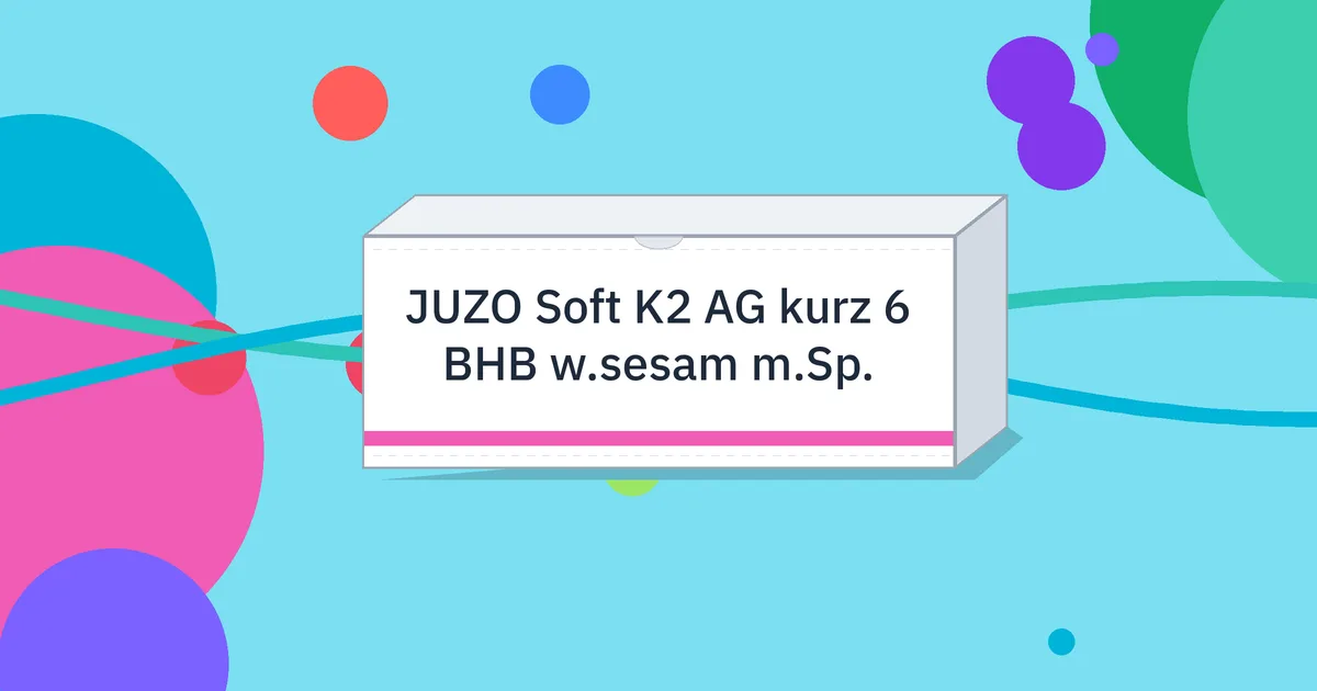 Symbolbild: Packung mit der Aufschrift JUZO Soft K2 AG kurz 6 BHB w.sesam m.Sp. (PZN 14842033) – Verfügbarkeit und Bezug in Apotheken in Frankfurt am Main