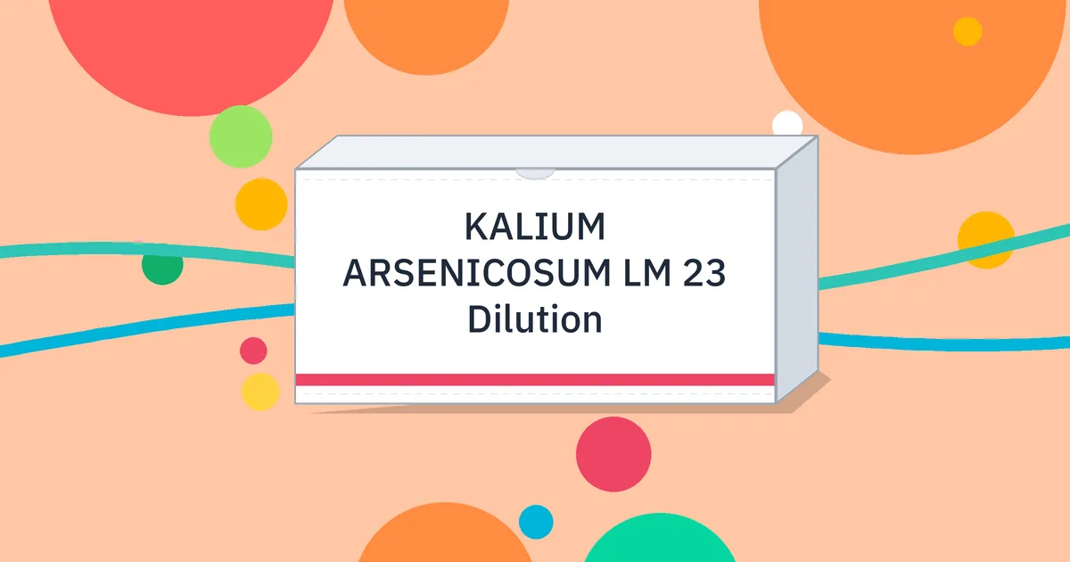 Symbolbild: Packung mit der Aufschrift KALIUM ARSENICOSUM LM 23 Dilution (PZN 12917146) – Verfügbarkeit und Bezug in Apotheken in Frankfurt am Main