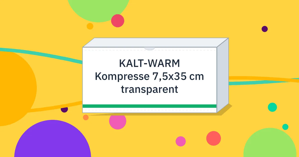 Symbolbild: Packung mit der Aufschrift KALT-WARM Kompresse 7,5x35 cm transparent (PZN 04352552) – Verfügbarkeit und Bezug in Apotheken in Frankfurt am Main